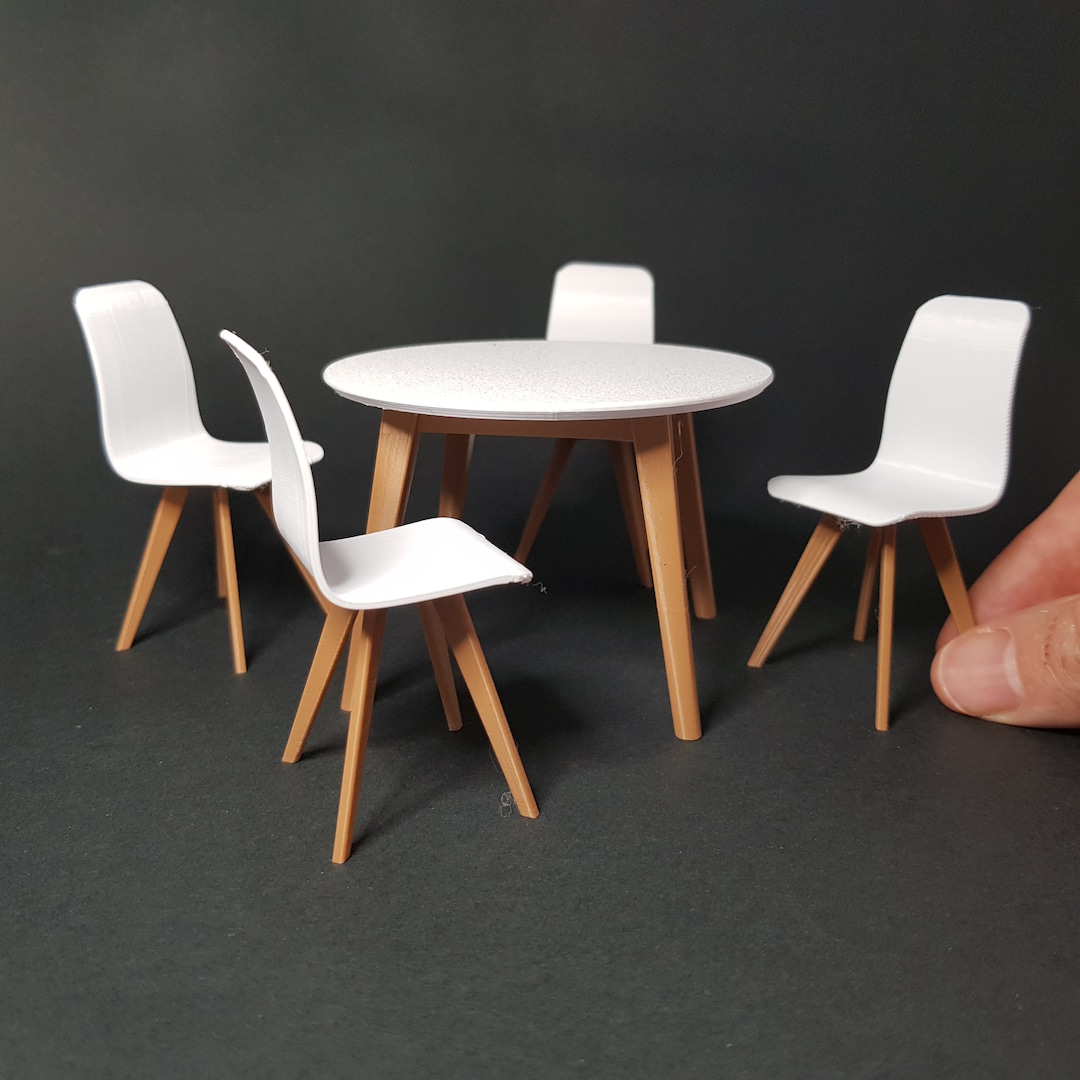 Round Dining Table and Chairs - Miniature Furniture 1/12 Scale, Digital ...