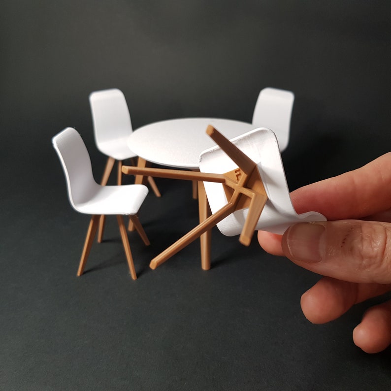 Round Dining Table and Chairs - Miniature Furniture 1/12 Scale, Digital ...