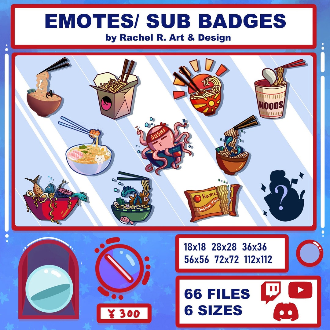 Ramen Bowl Emote Pack Twitch Discord Youtube Emotes Sub Badges Digital ...