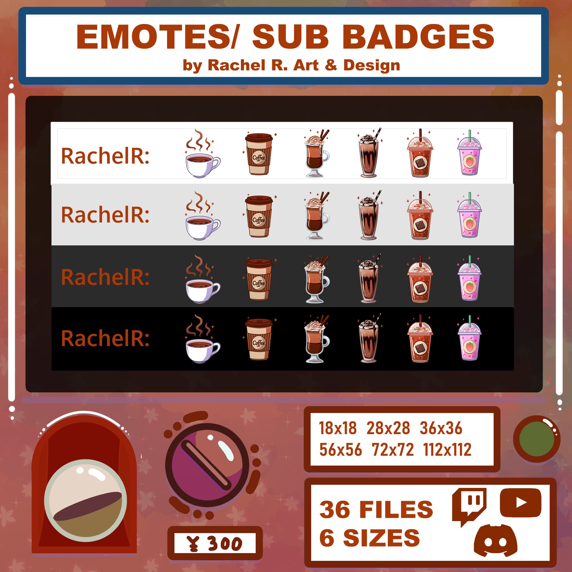 Coffee Frappe Mocha Twitch, Discord, Youtube Emotes Sub Badges Digital ...