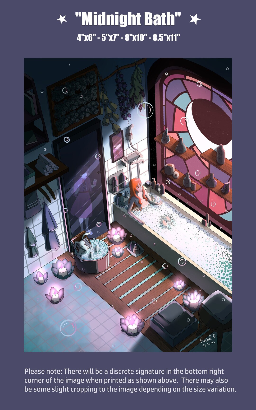 Midnight Bath Anime Shoujo Aesthetic Illustration Home Wall Decor Art ...