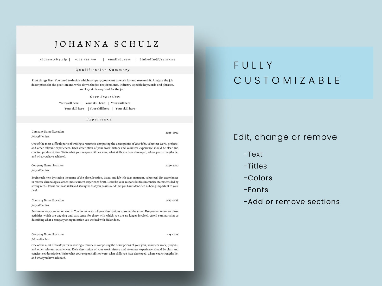 Professional Resume Template + Cover Letter, References, Editable Word ...