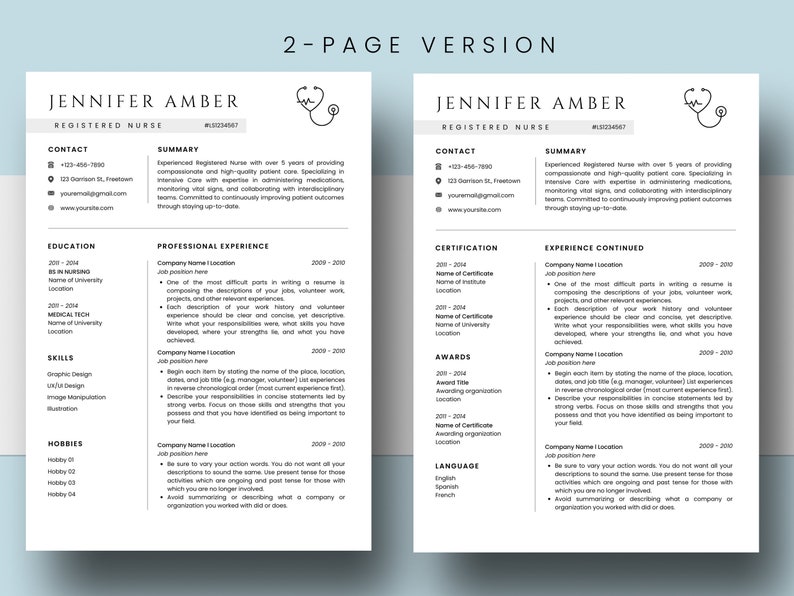 Nurse Resume Template, Registered Nurse Resume, Student Nurse, New Grad ...