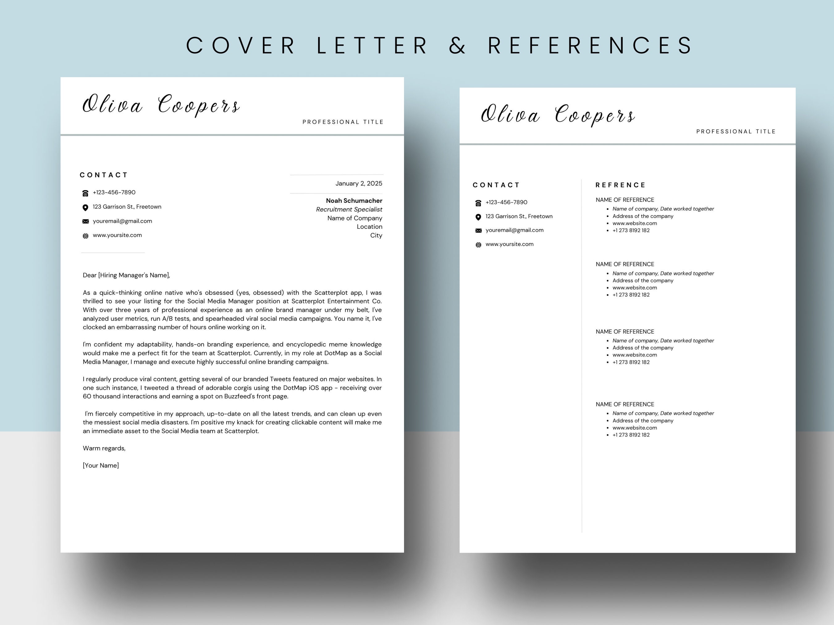 Editable Resume Template, Cover Letter, References (microsoft Word ...