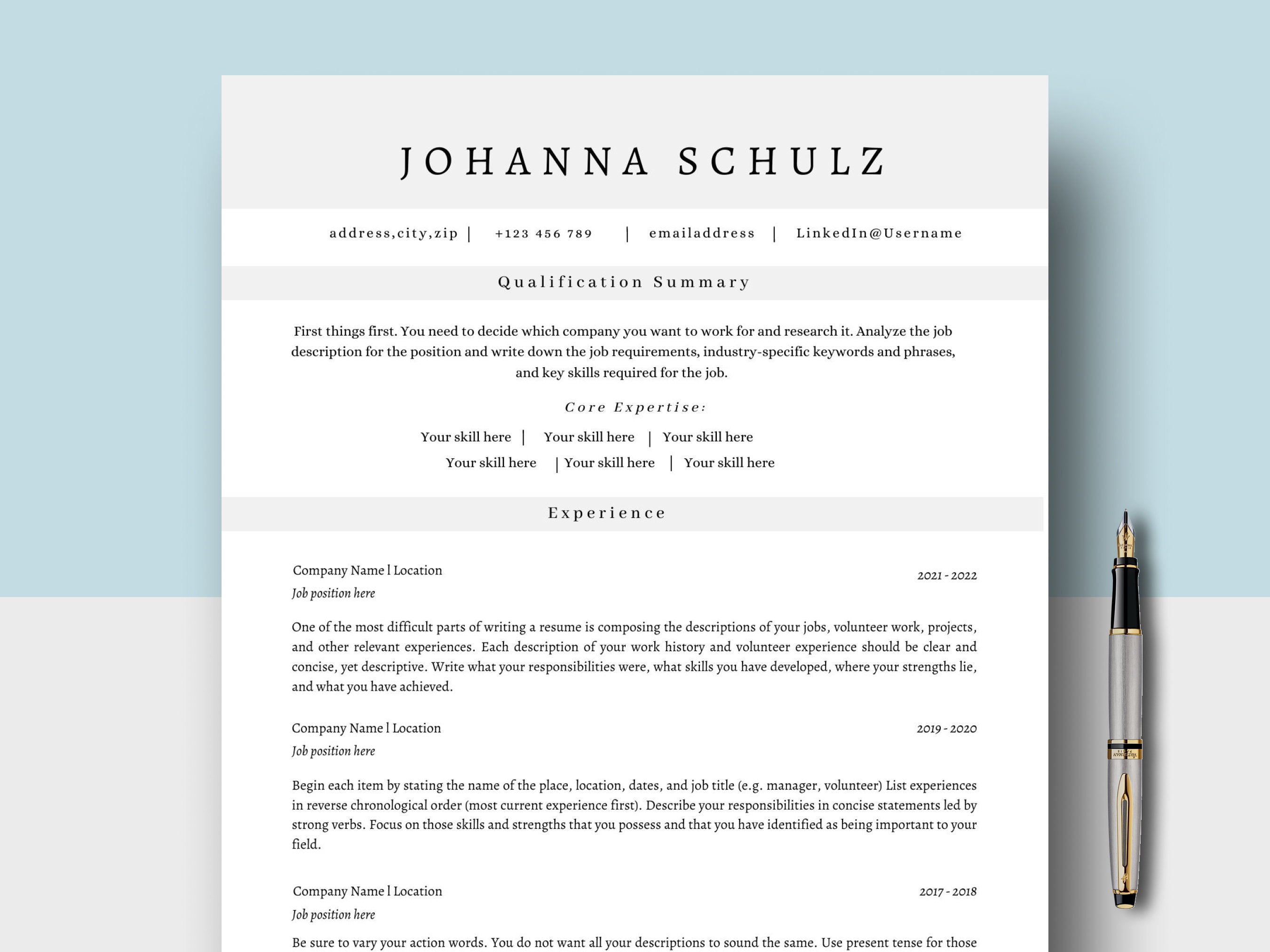 Professional Resume Template + Cover Letter, References, Editable Word ...