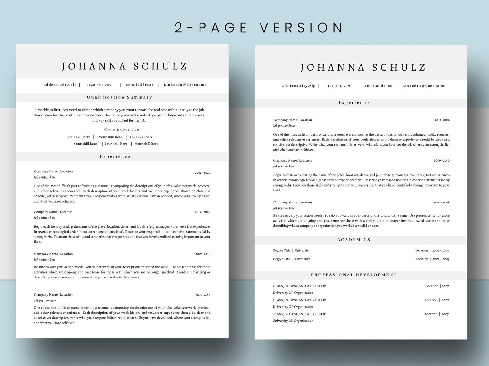 Professional Resume Template + Cover Letter, References, Editable Word ...