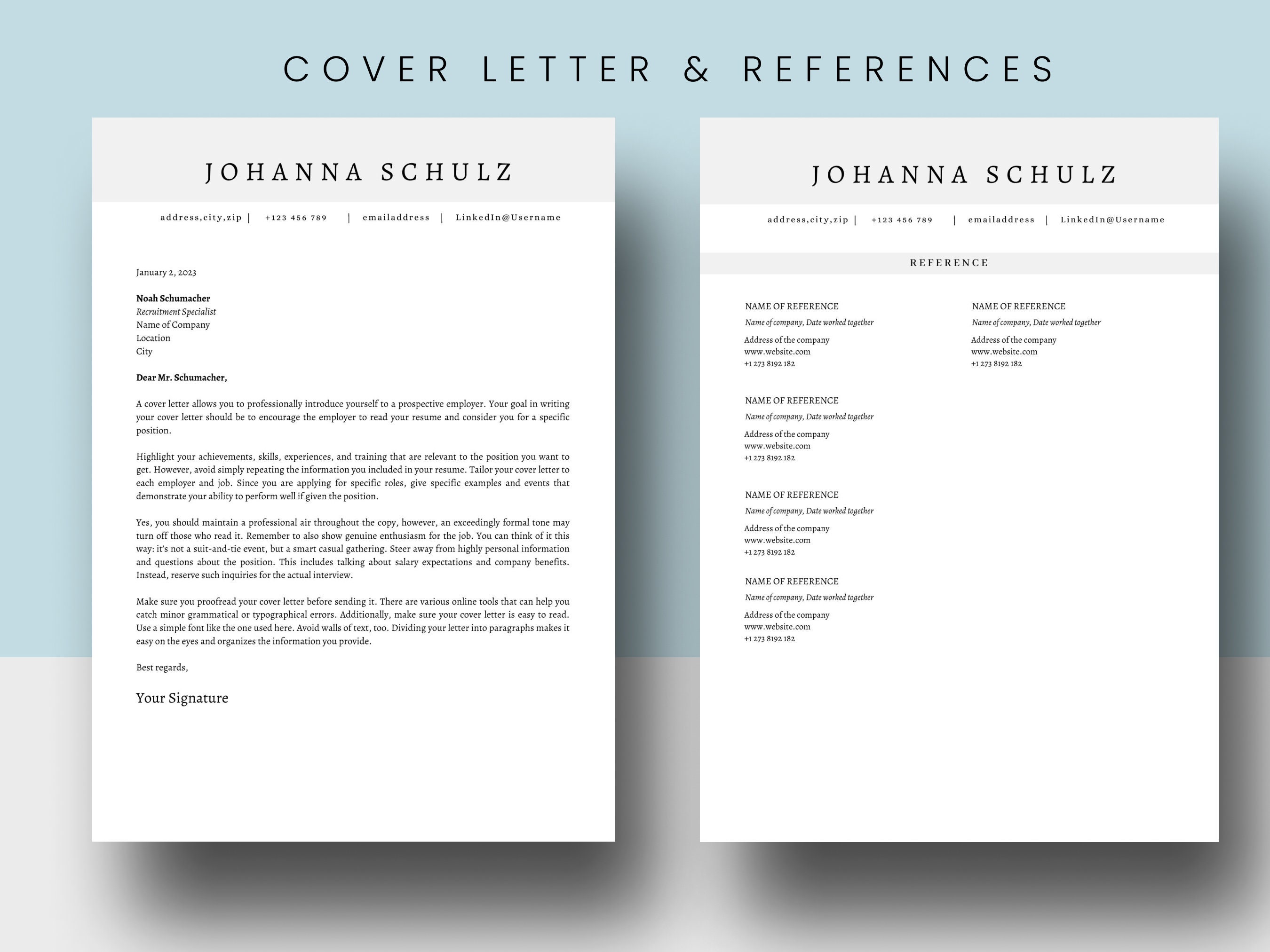 Professional Resume Template + Cover Letter, References, Editable Word ...