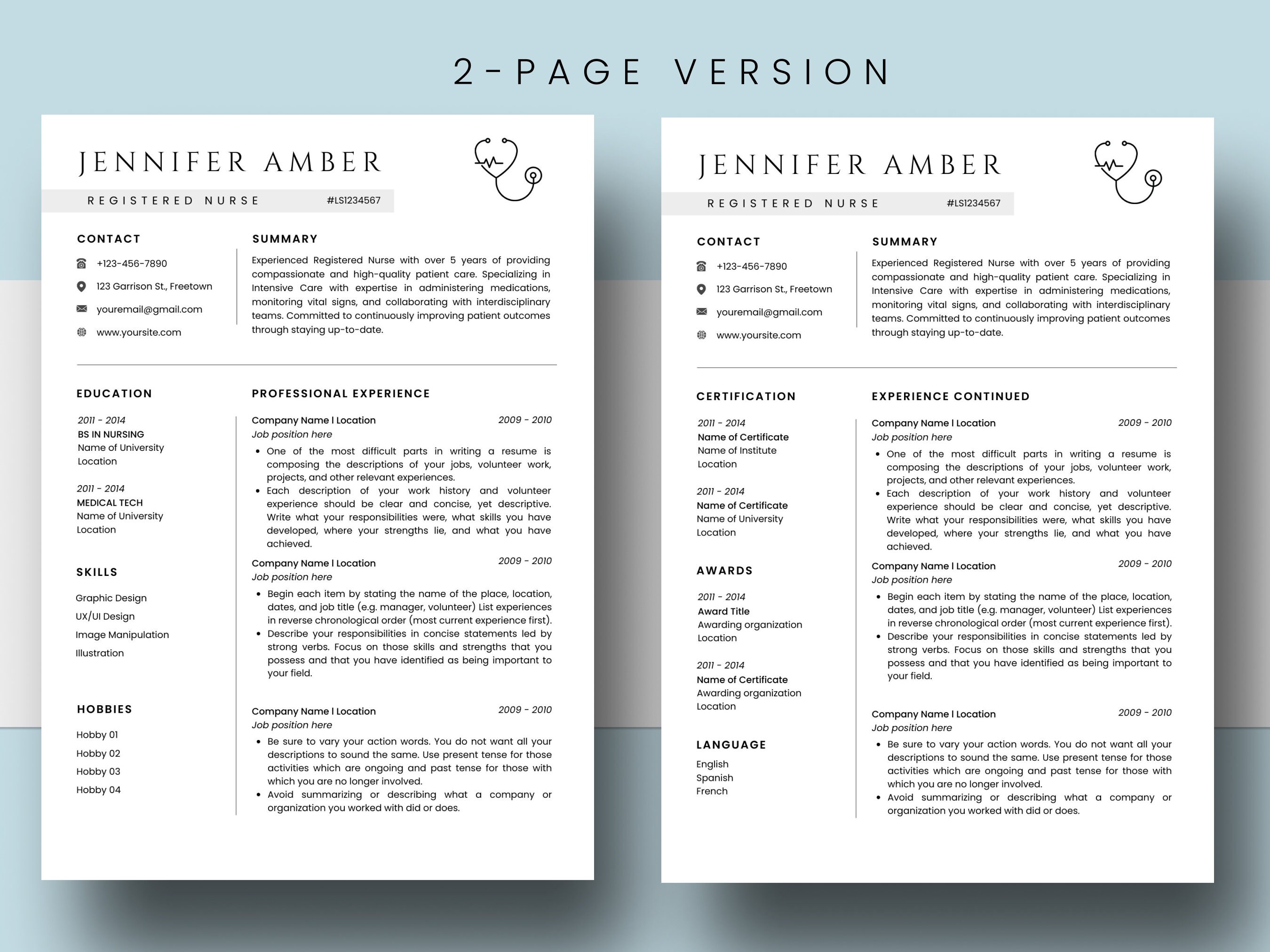 Registered Nurse Resume Template, Student Nurse Resume, New Grad Nurse ...
