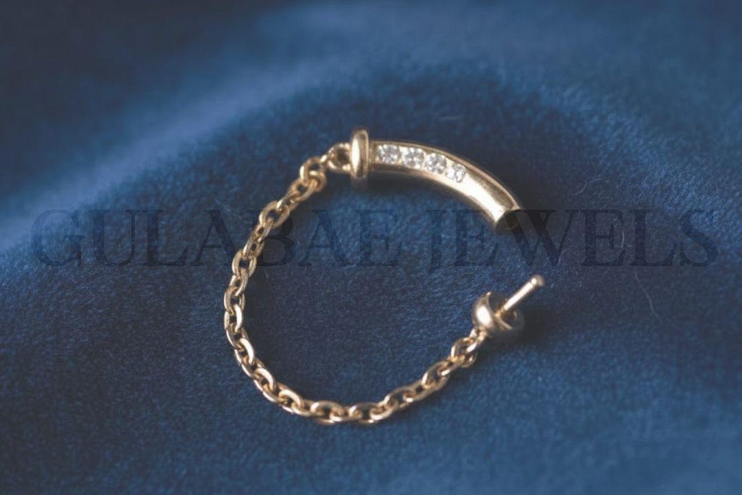 18K Solid Gold Chain Septum Ring | Threadless Hoop for Helix, Conch ...