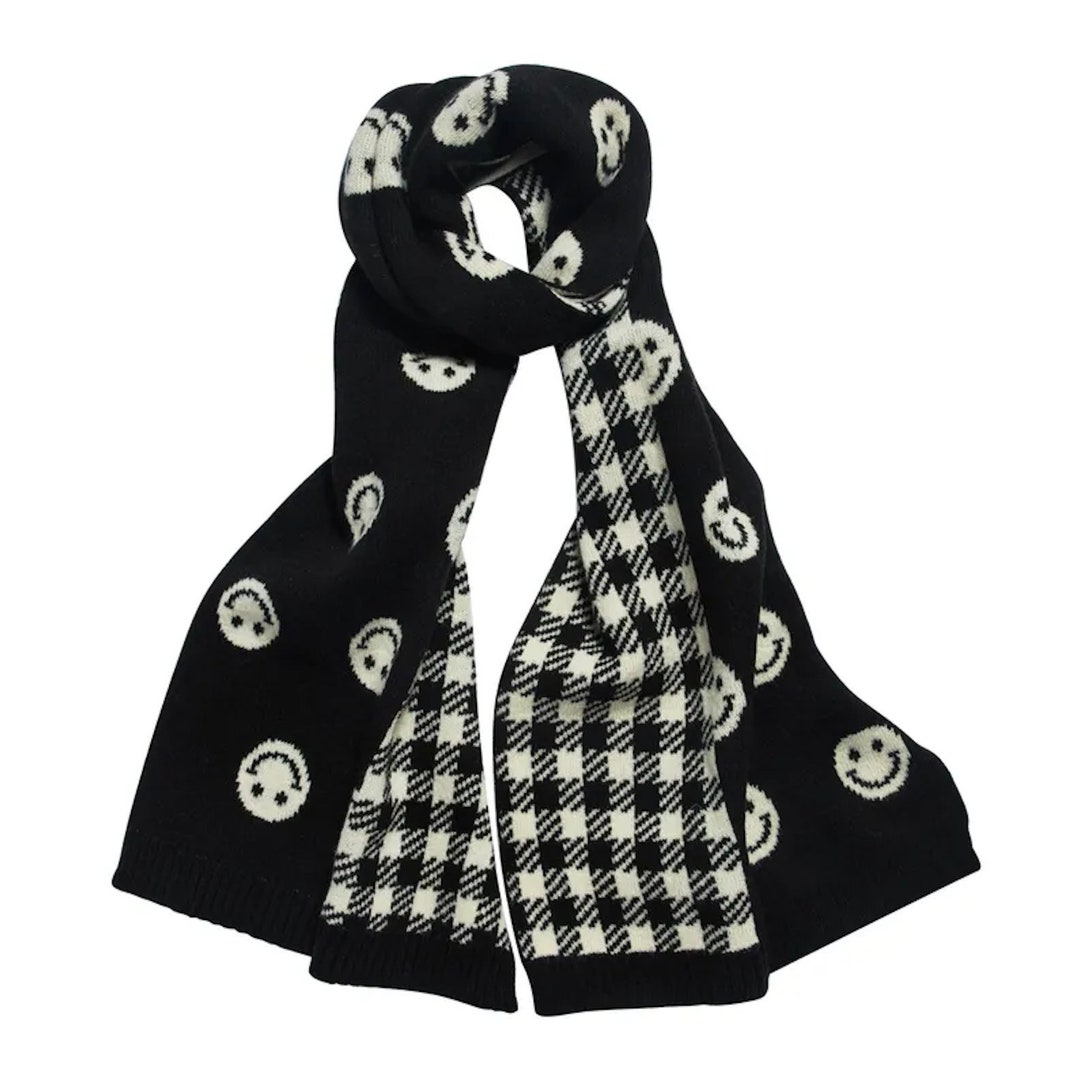 Black & White Smiley Face Scarf W Plaid - Etsy