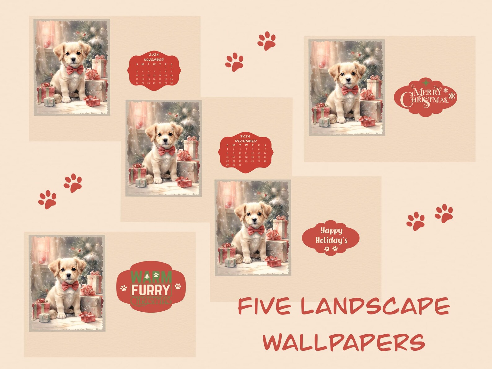 Christmas Puppy Wallpaper, Icons and Widgets QUICK SET. 12 Wallpapers ...