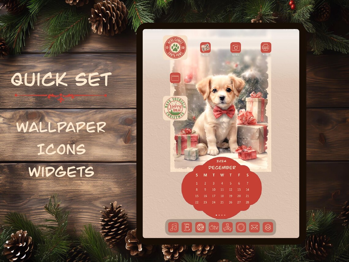 Christmas Puppy Wallpaper, Icons and Widgets QUICK SET. 12 Wallpapers ...