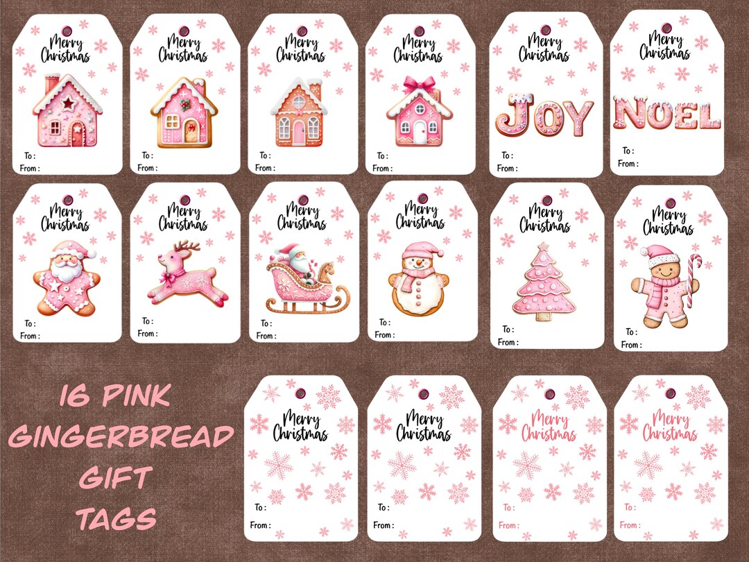 Pink Printable Christmas Gift Tags, Pink Gingerbread Tags, Merry ...