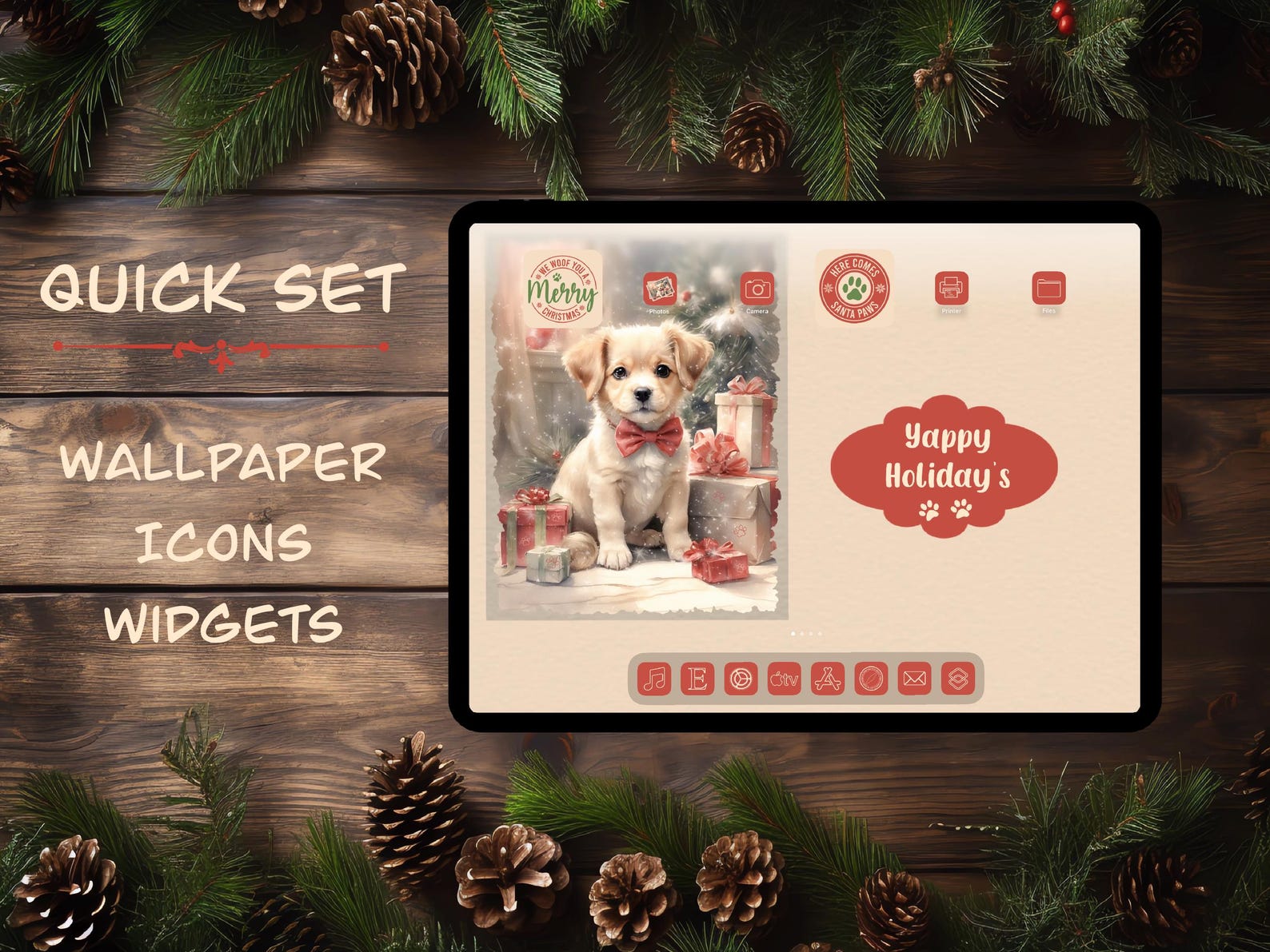 Christmas Puppy Wallpaper, Icons and Widgets QUICK SET. 12 Wallpapers ...