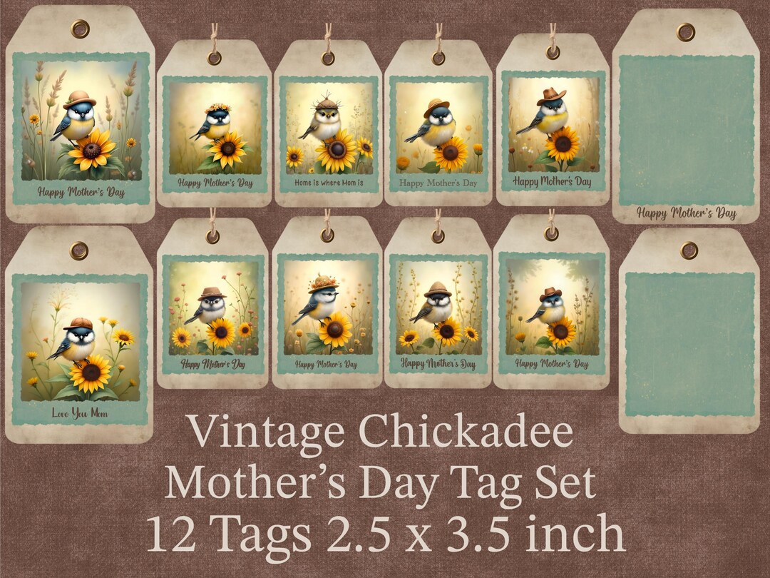 Vintage Chickadee Mother’s Day Tag Set, Mothers Day Gift Tags, Mothers ...