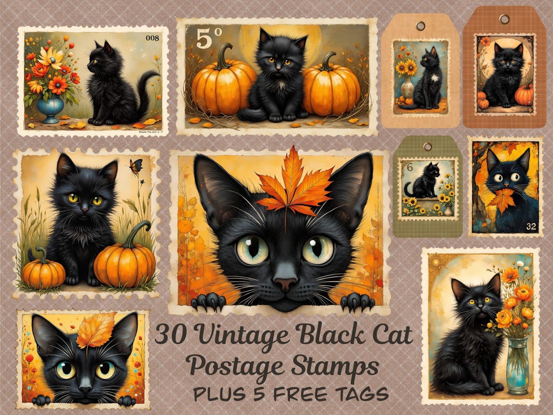 Vintage Fall / Halloween Postage Stamps, Printable Fall Clipart, Trendy ...
