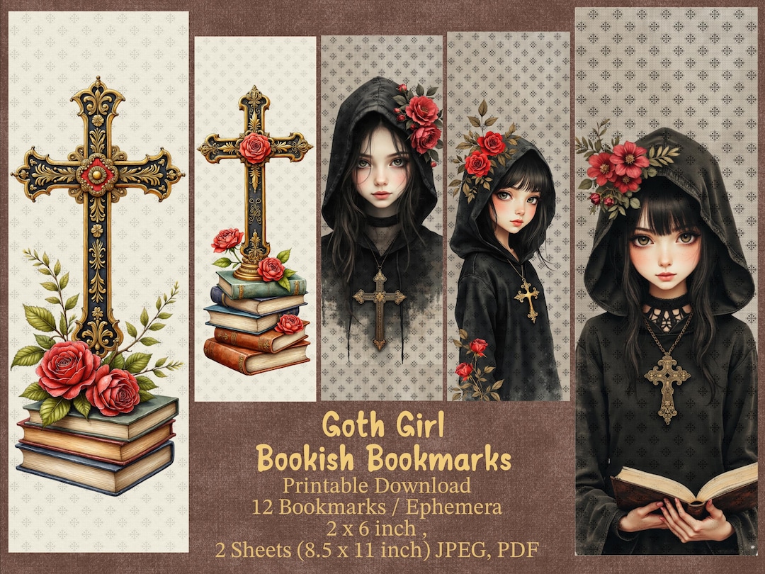 Goth Girl Bookish Bookmarks, Printable Dark Academia, Gothmas Set - Etsy