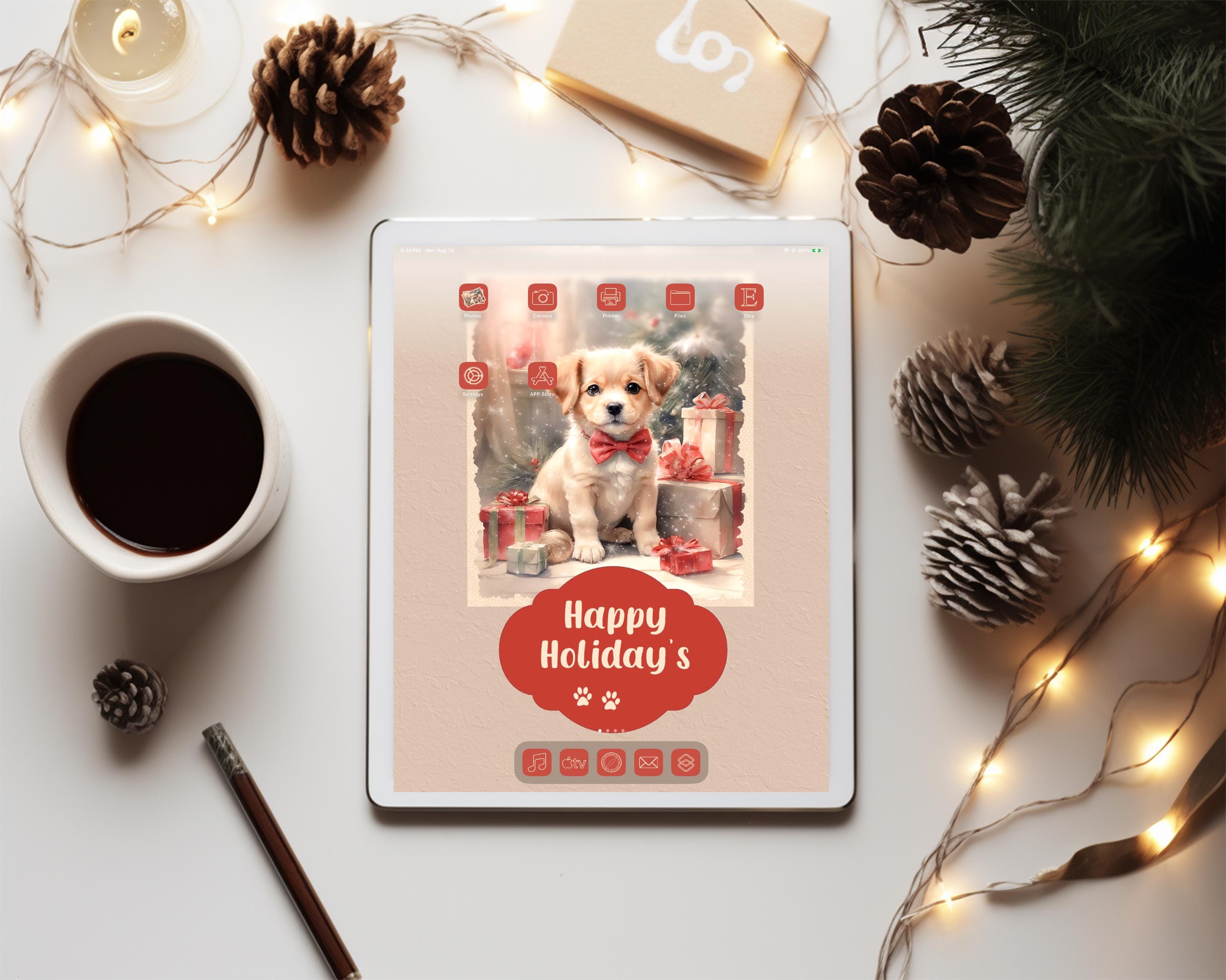 Christmas Puppy Wallpaper, Icons and Widgets QUICK SET. 12 Wallpapers ...