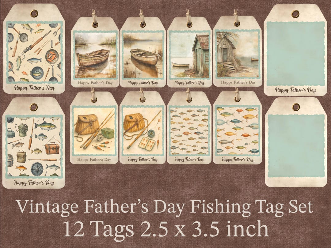 Vintage Father’s Day Fishing Tag Set, Printable Father’s Day Tags ...