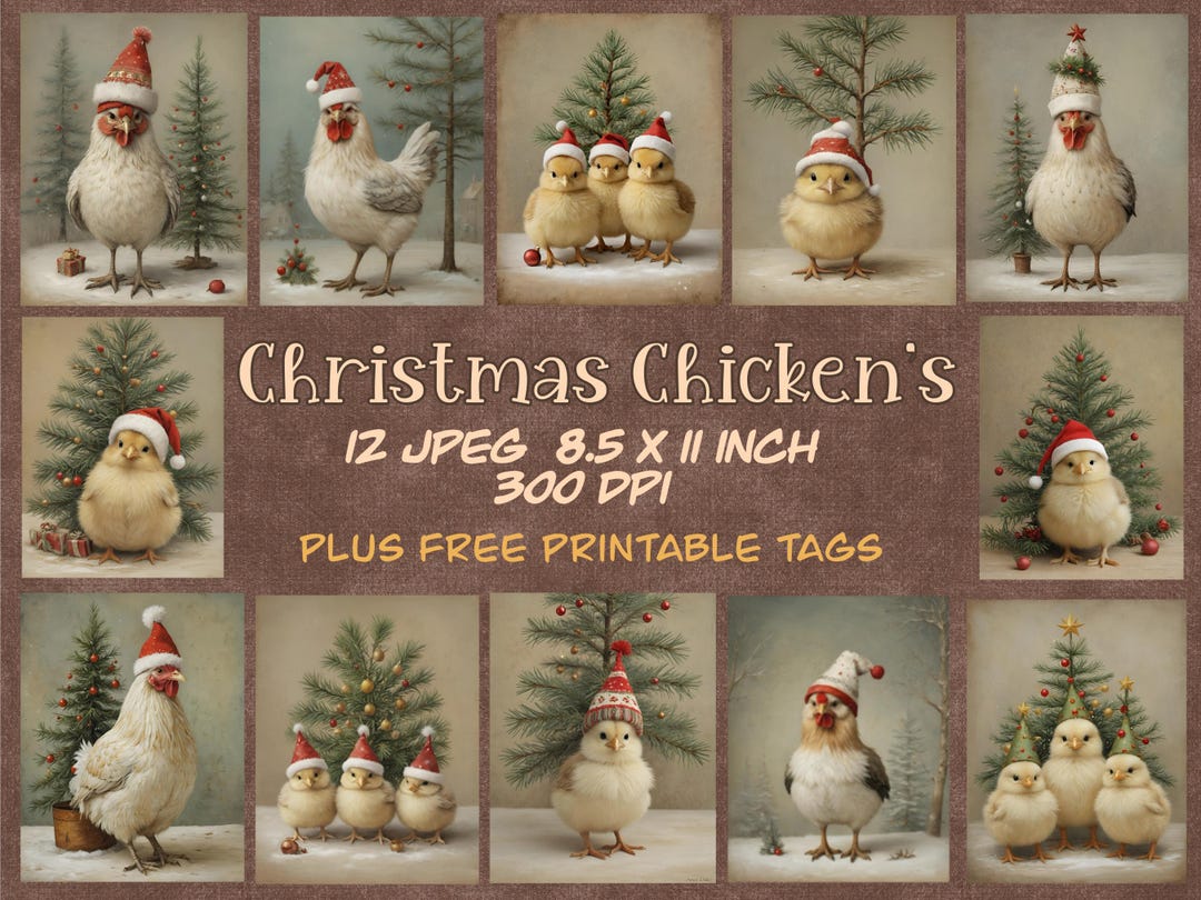 Christmas Chickens Junk Journal Printable Pages, Free Tags, Digital ...