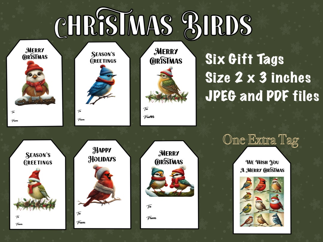 Christmas Birds Gift Tags, Printable Tags, Winter Birds, Nature Tags ...