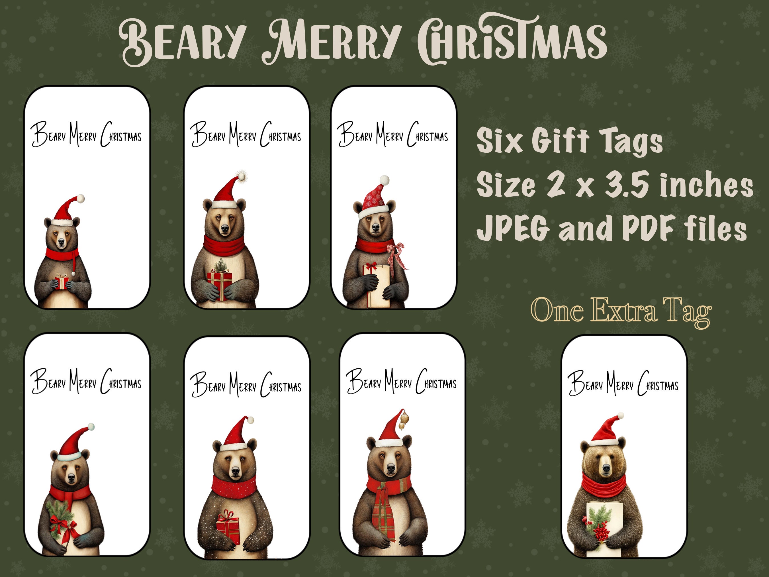 Beary Merry Christmas Gift Tags, Printable Tags, Christmas Tags, Bear ...