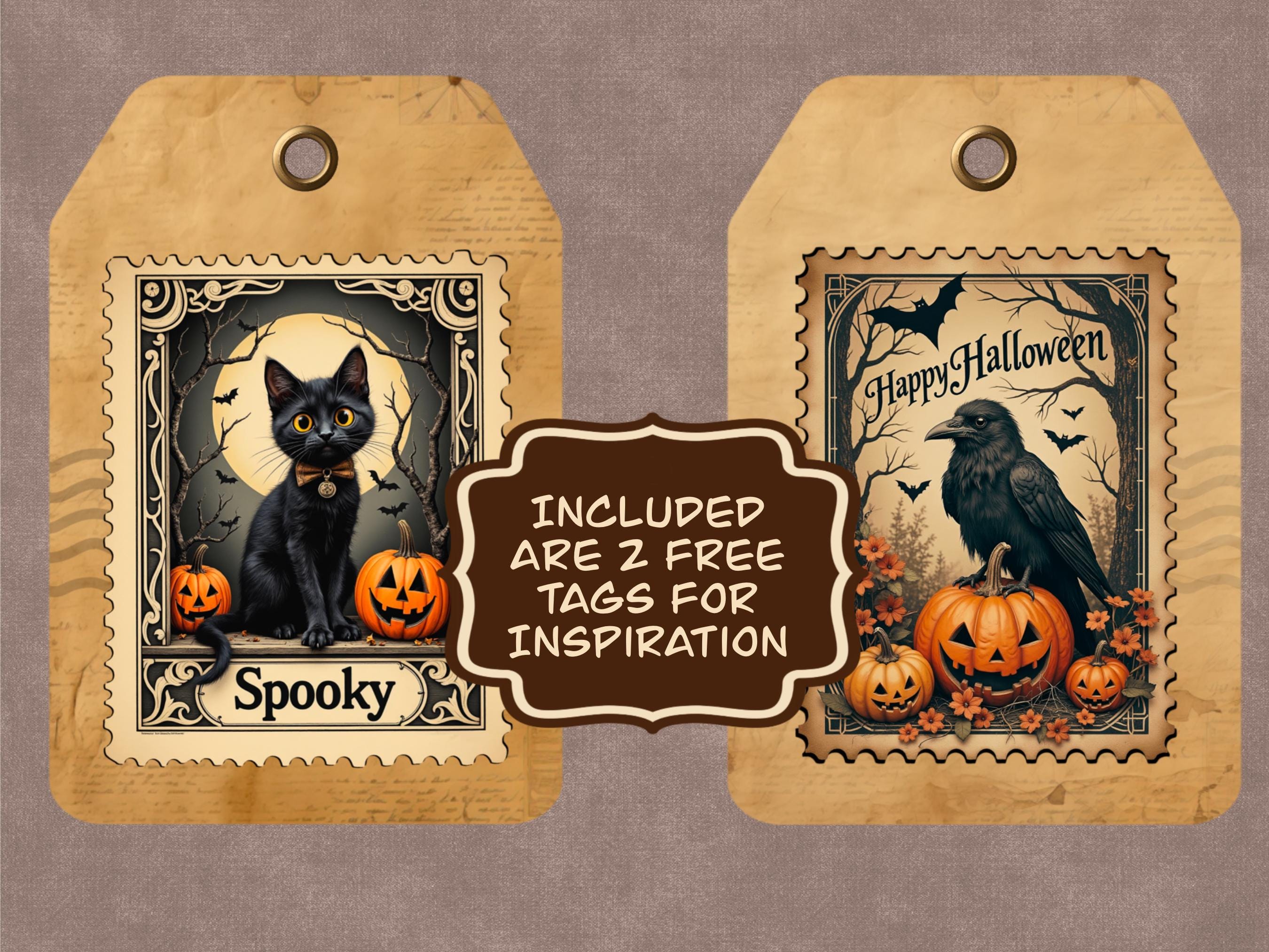 Vintage Halloween Postage Stamps, Halloween Clipart, Printable ...