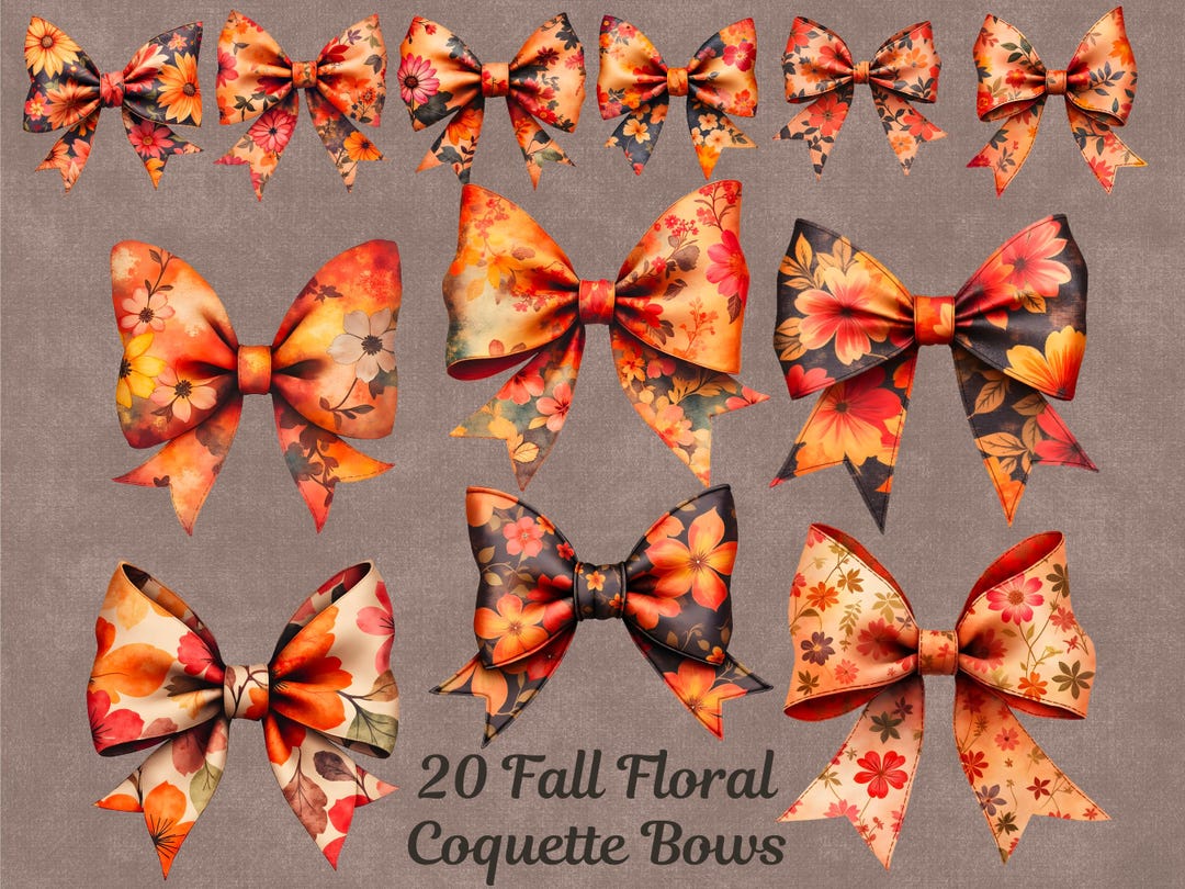 Coquette Watercolor Fall Floral Clipart Bows, Transparent Background ...