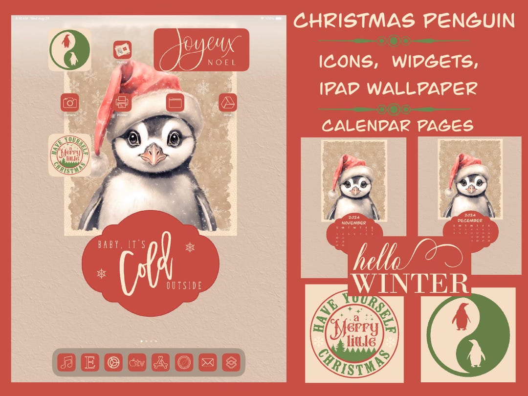 Christmas Penguin Wallpaper, Icons & Widgets QUICK SET. 12 Wallpaper ...