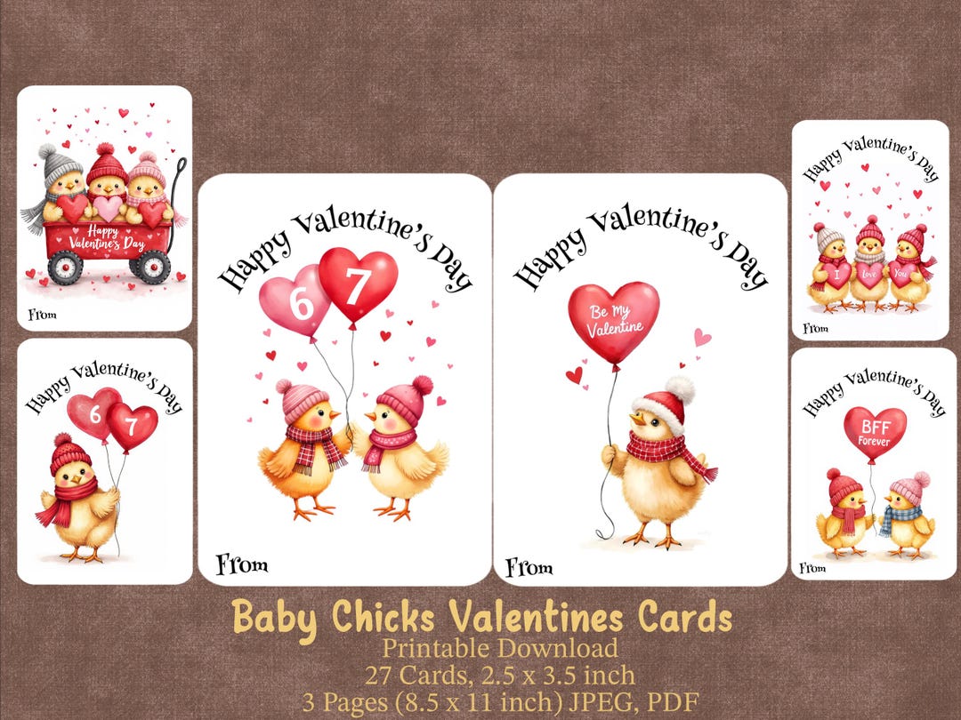 Printable Baby Chicks Valentine Card Bundle, 6 7 Valentines Cards - Etsy