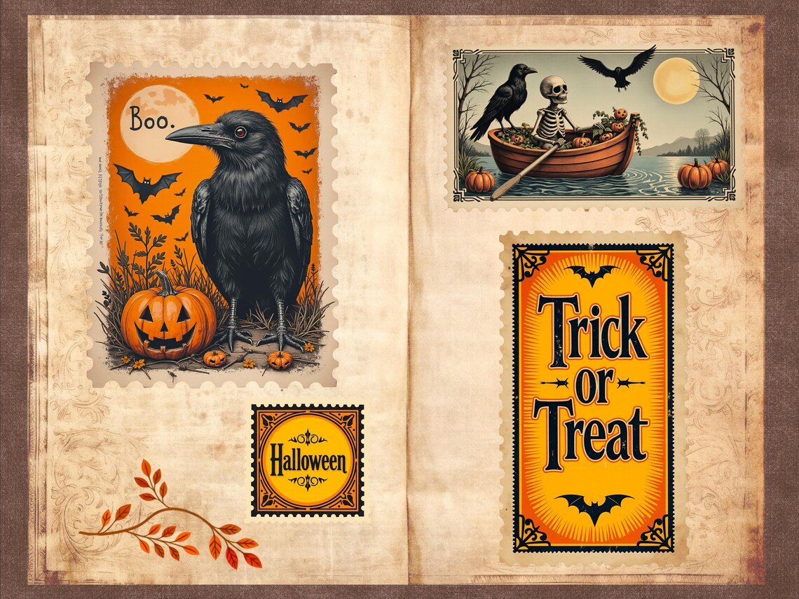 Vintage Halloween Postage Stamps, Halloween Clipart, Printable ...