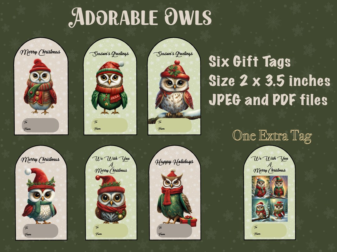 Adorable Owls Gift Tags, Printable Tags, Christmas Tags, Owl, Winter ...