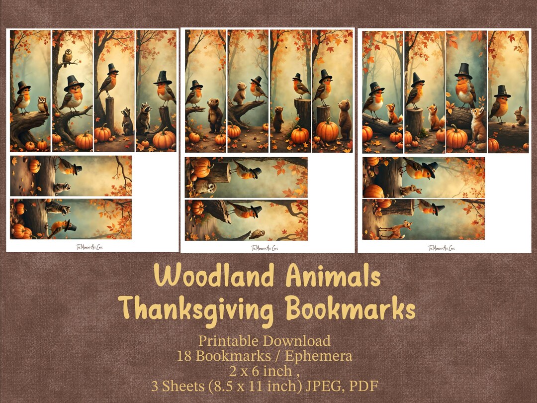 Thanksgiving Robin / Woodland Animals Printable Bookmark Set ...
