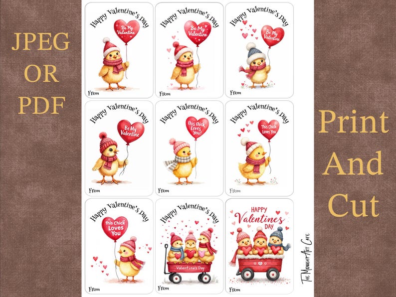 Printable Baby Chicks Valentine Card Bundle, 6 7 Valentines Cards - Etsy