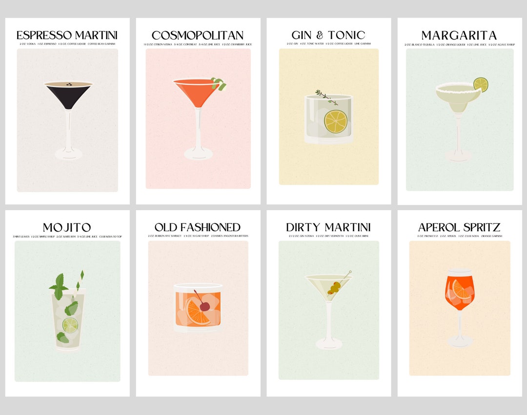 Printable Cocktail Digital Prints, Bar Cart Prints, Wall Art, Cocktail ...