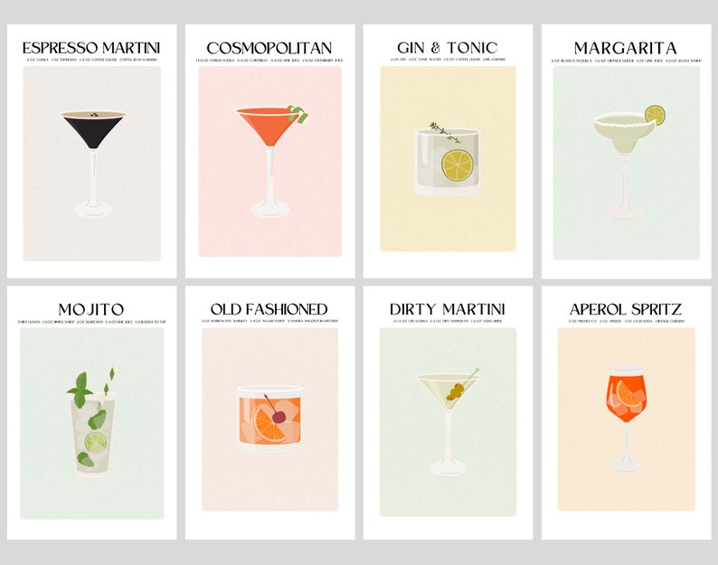 Printable Cocktail Digital Prints, Bar Cart Prints, Wall Art, Cocktail ...