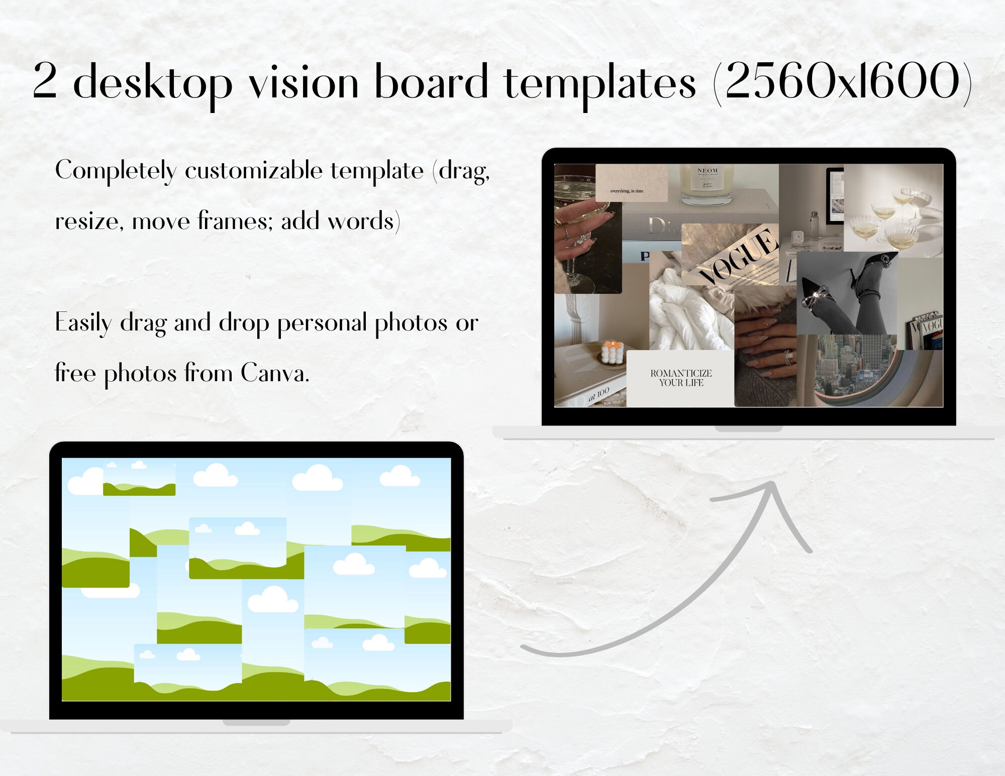 Aesthetic Desktop and Mobile Vision Board Templates, CANVA Templates ...