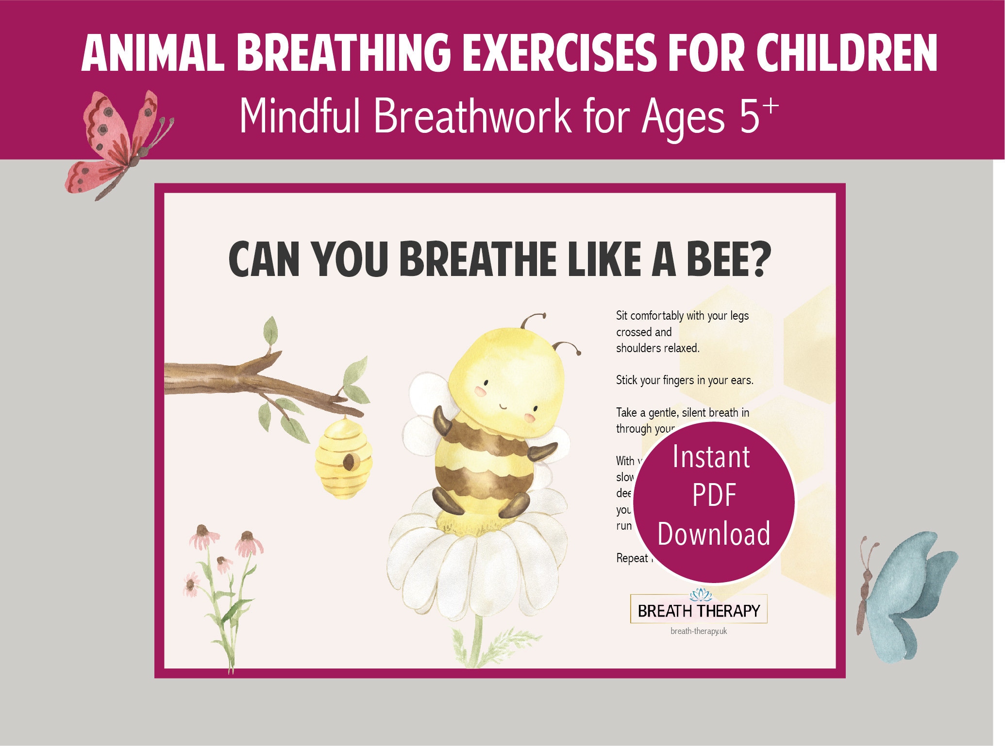 Printable Bee Breathing Exercise for Children: Mindful Breathwork for ...
