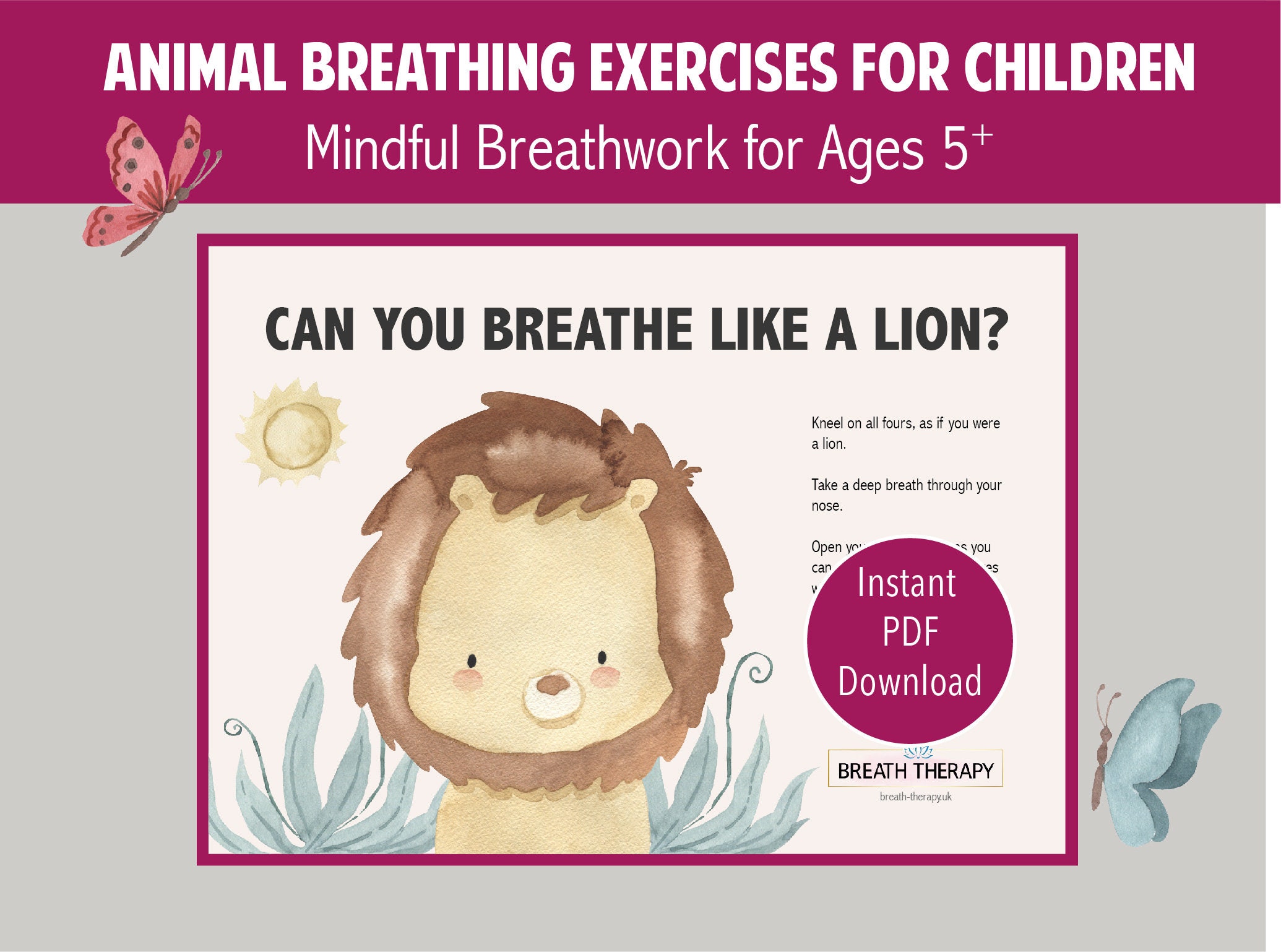 Printable Lion Breathing Exercise for Children: Mindful Breathwork for ...