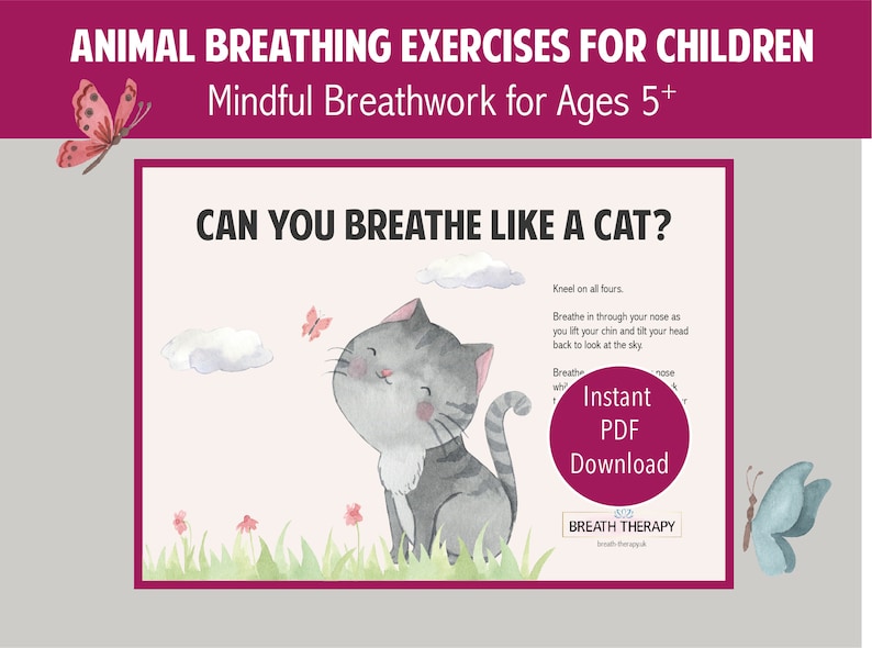 Printable Cat Breathing Exercise for Children: Mindful Breathwork for ...