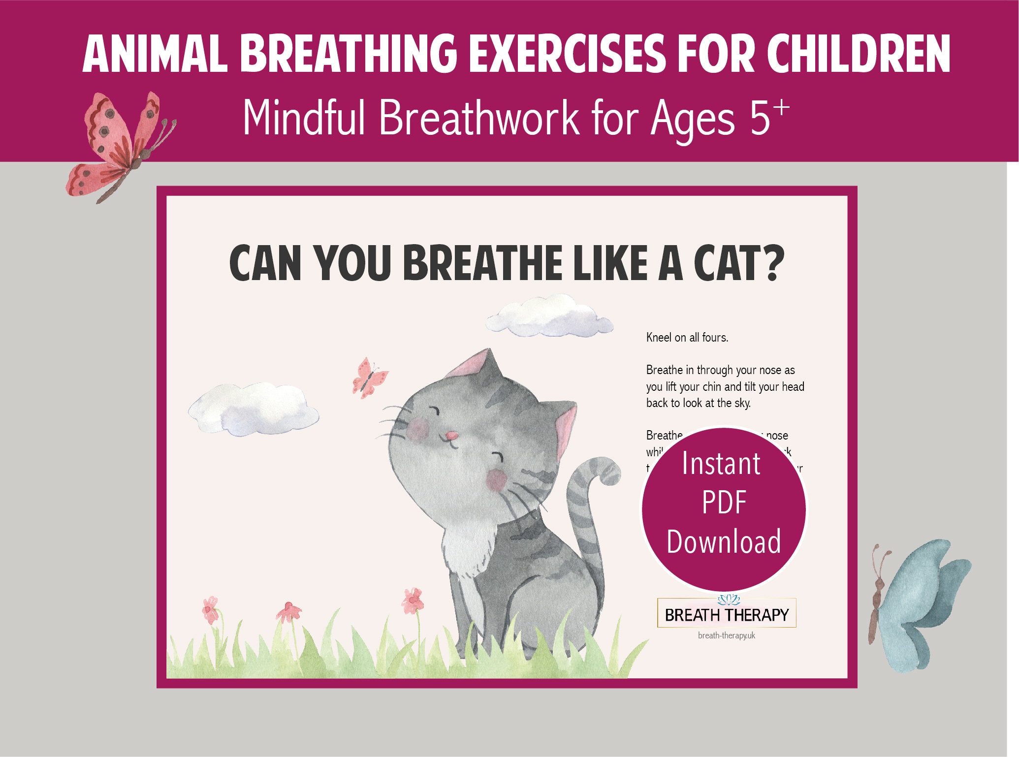 Printable Cat Breathing Exercise for Children: Mindful Breathwork for ...