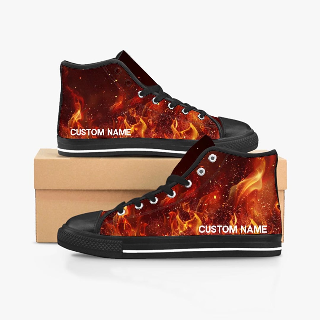 Flames Custom Name High Top Sneakers, Flames High Top Shoes, Flame ...