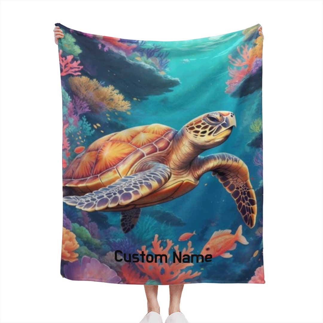 Turtle Blanket Custom Name Blanket, Ocean Turtle Blanket, Turtle ...