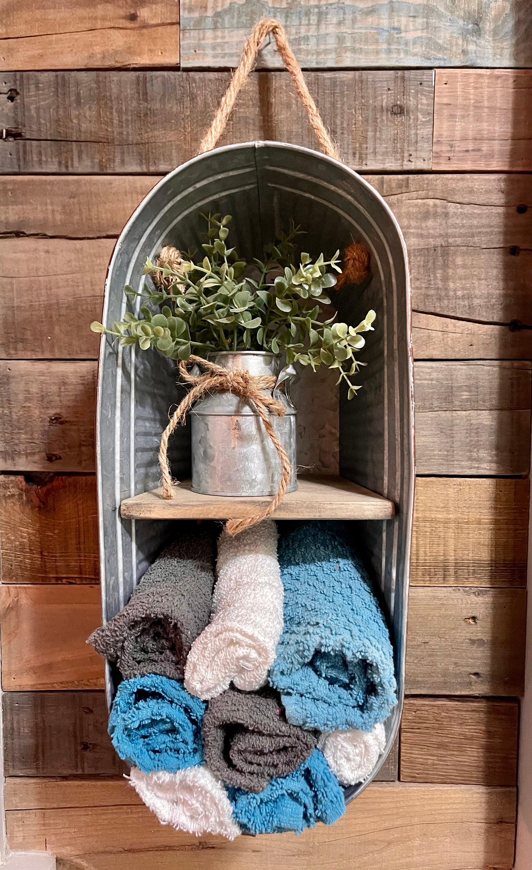 Tin Wash Tub With Wood Shelf - Etsy