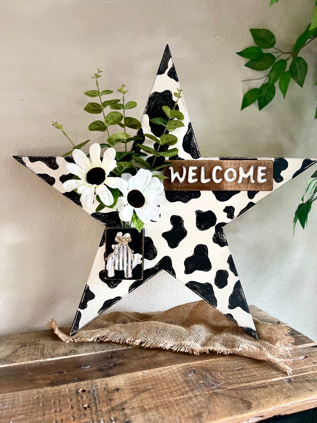 24 Cow Print Star/rustic Wood Star/barn Wood Star/texas Star/country ...