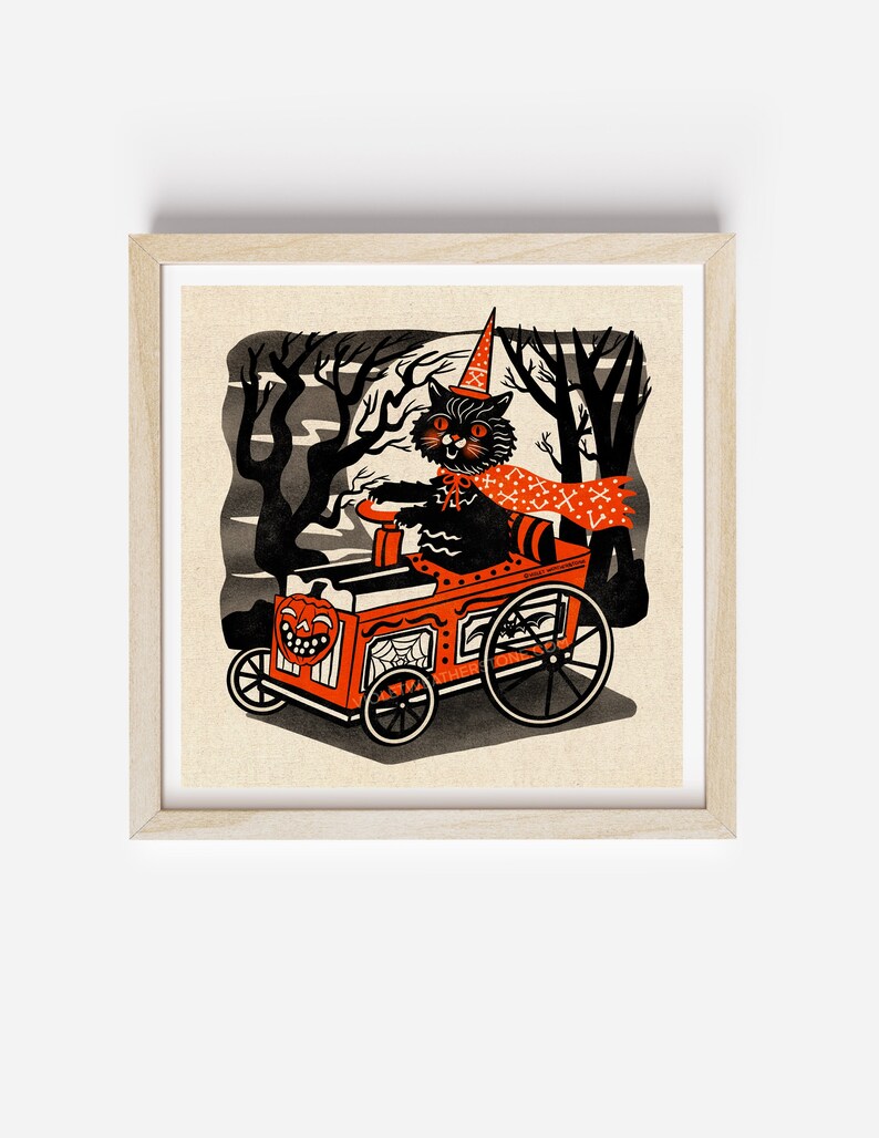 Cat Cruiser Spooky Season 8x8 Giclee Halloween Print - Etsy