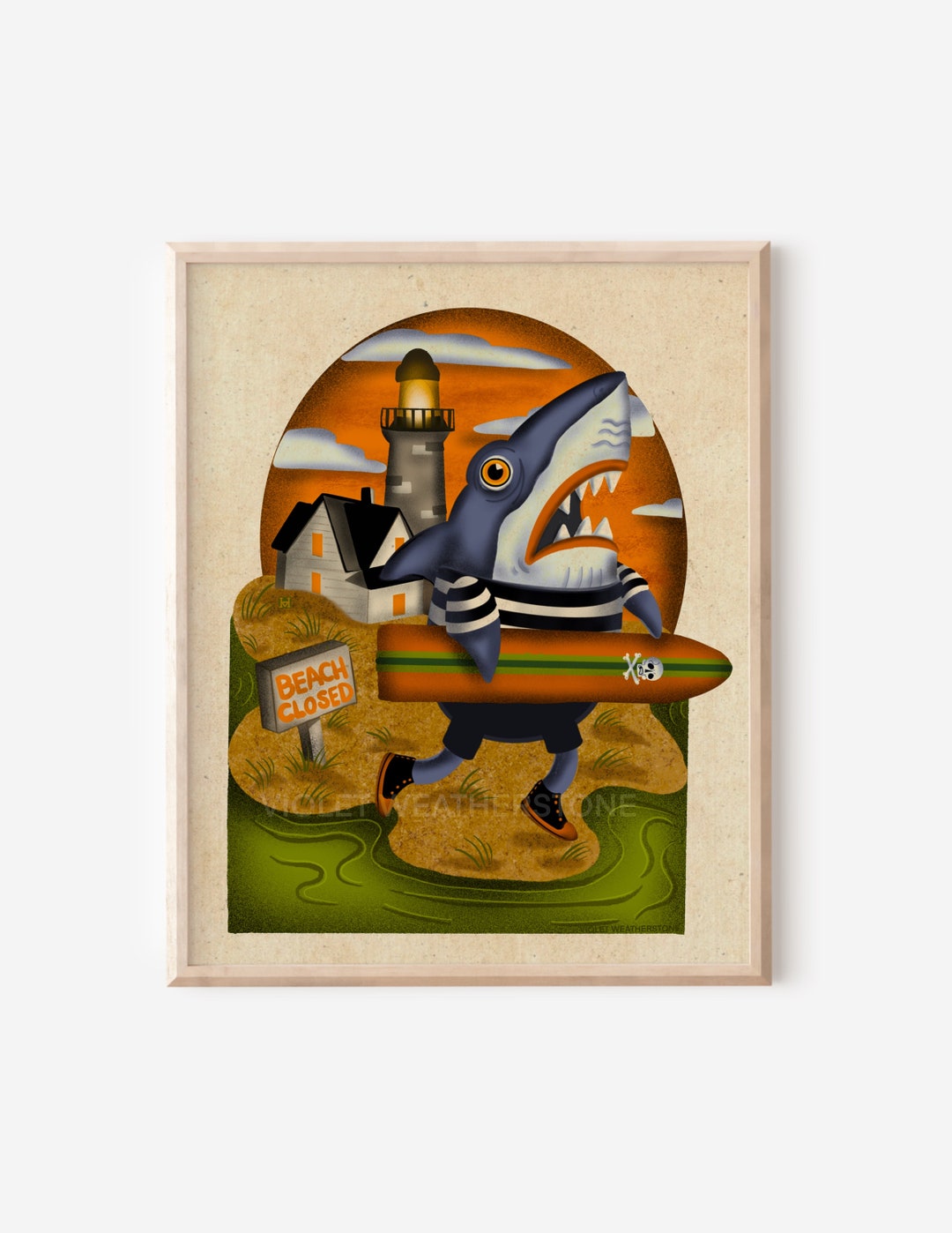 Shark Boy Surfs up 8x10 Print Beach is Closed Giclee Art Print - Etsy