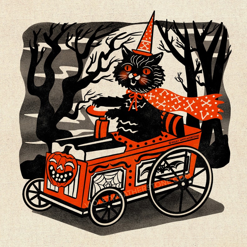 Cat Cruiser Spooky Season 8x8 Giclee Halloween Print - Etsy