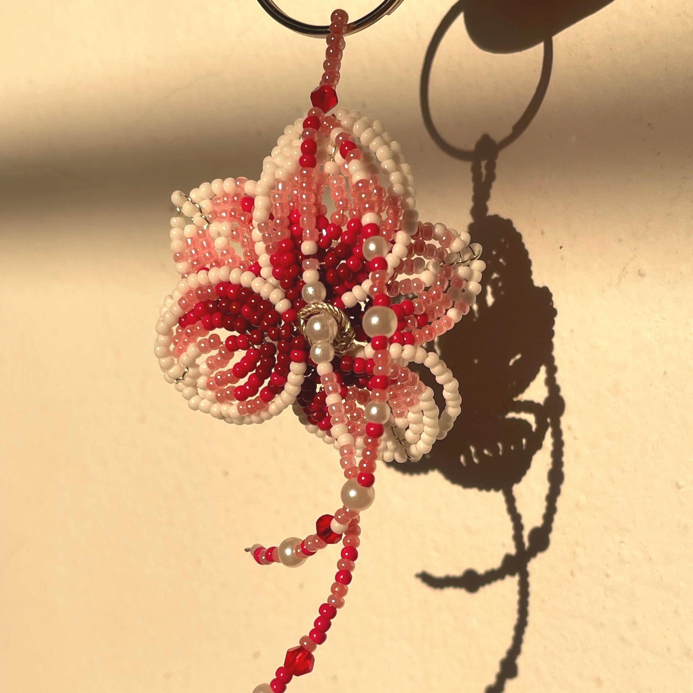 Beaded Pink Orchid Keychain, Beads Handmade Bag Charm, Flower Beads ...