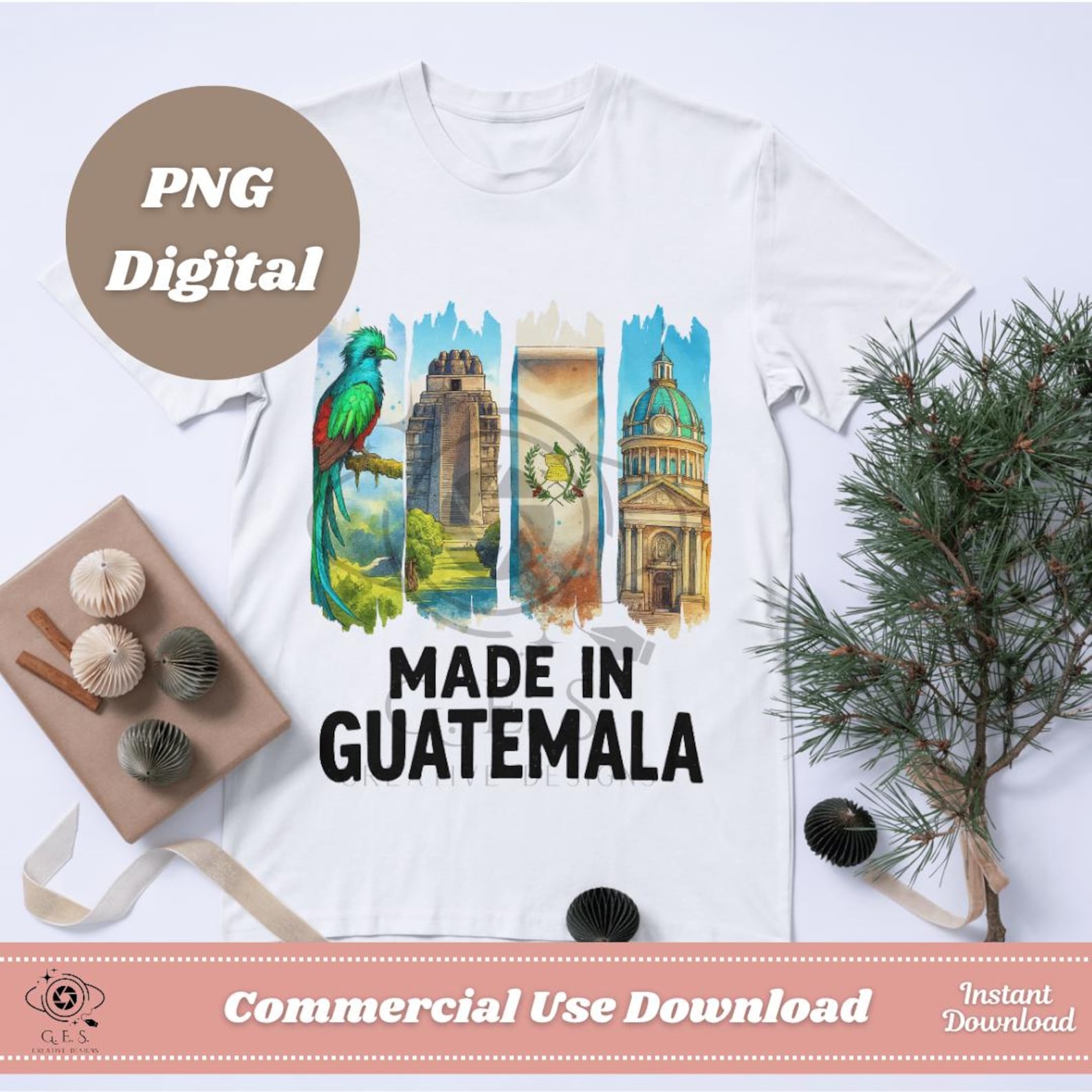 Guatemala Clipart: Quetzal Bird & Flag Illustration (PNG Digital ...